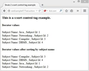 Struts2 sort tag example