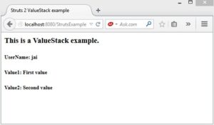 Valuestack in struts2 example