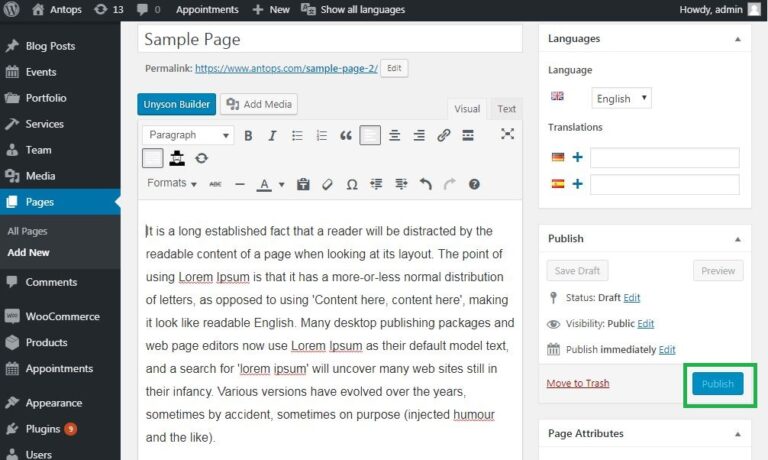 Publish Pages in WordPress - W3schools
