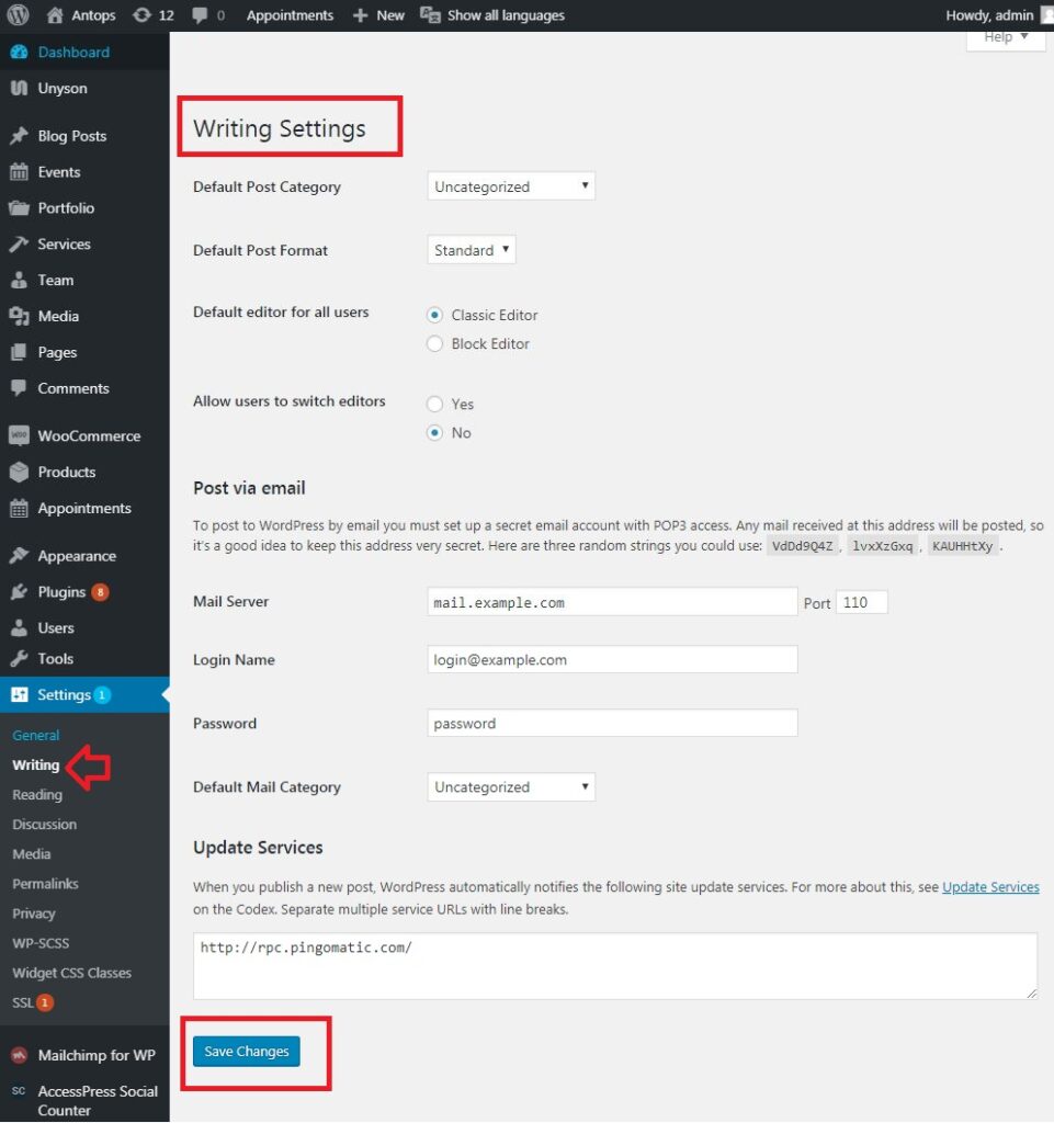Writing Settings in WordPress - W3schools