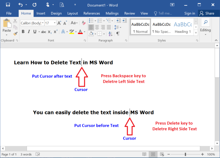 How to Delete Text in MS Word - W3schools